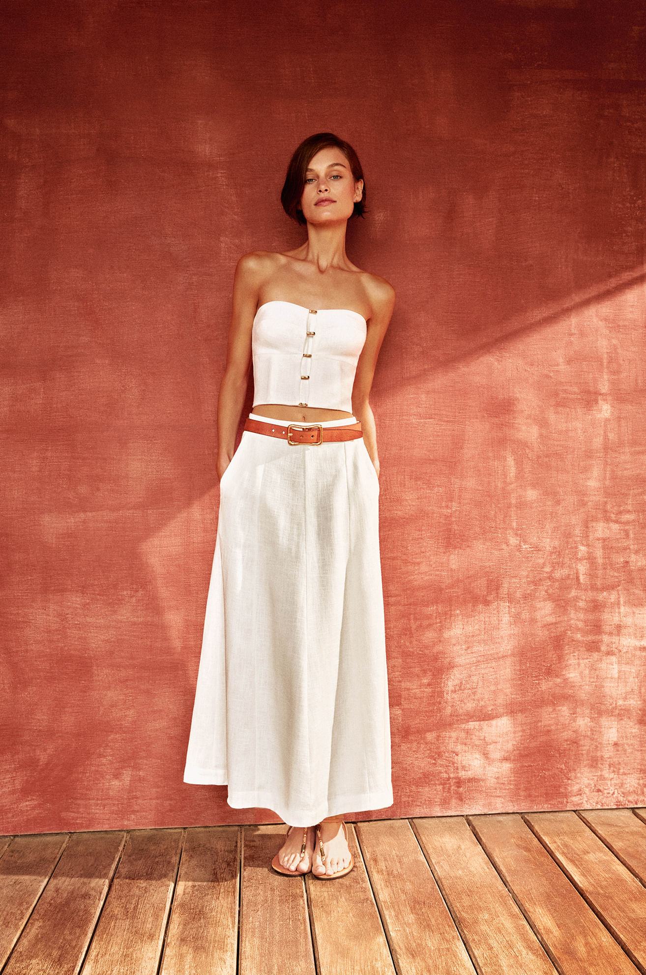 Top Emilia Detalhe Off White e Saia Longa Tiana Off White - ViX Paula Hermanny Brasil